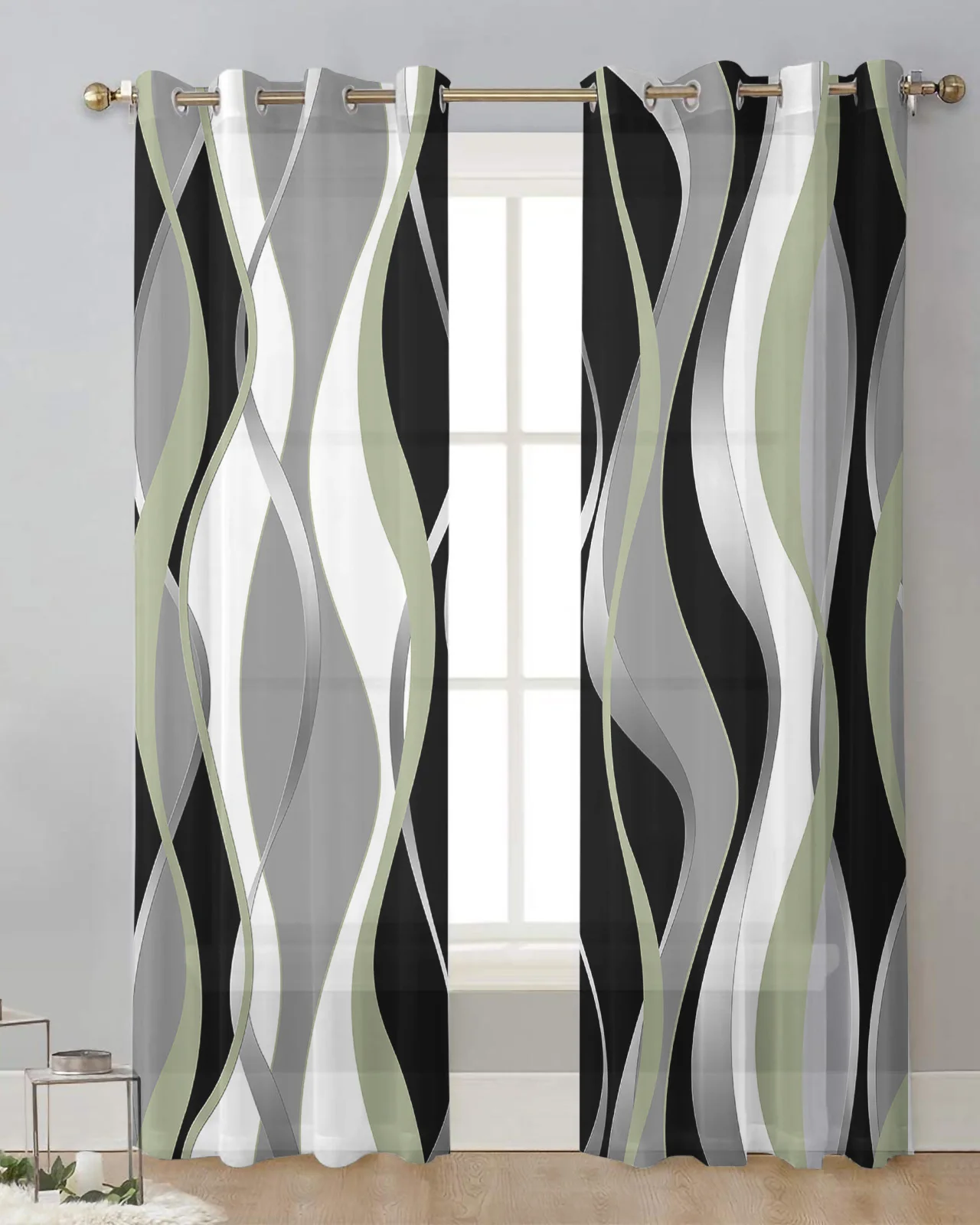 Abstract Lines Gradient Orange Tulle Drapes for Living Room Bedroom ...