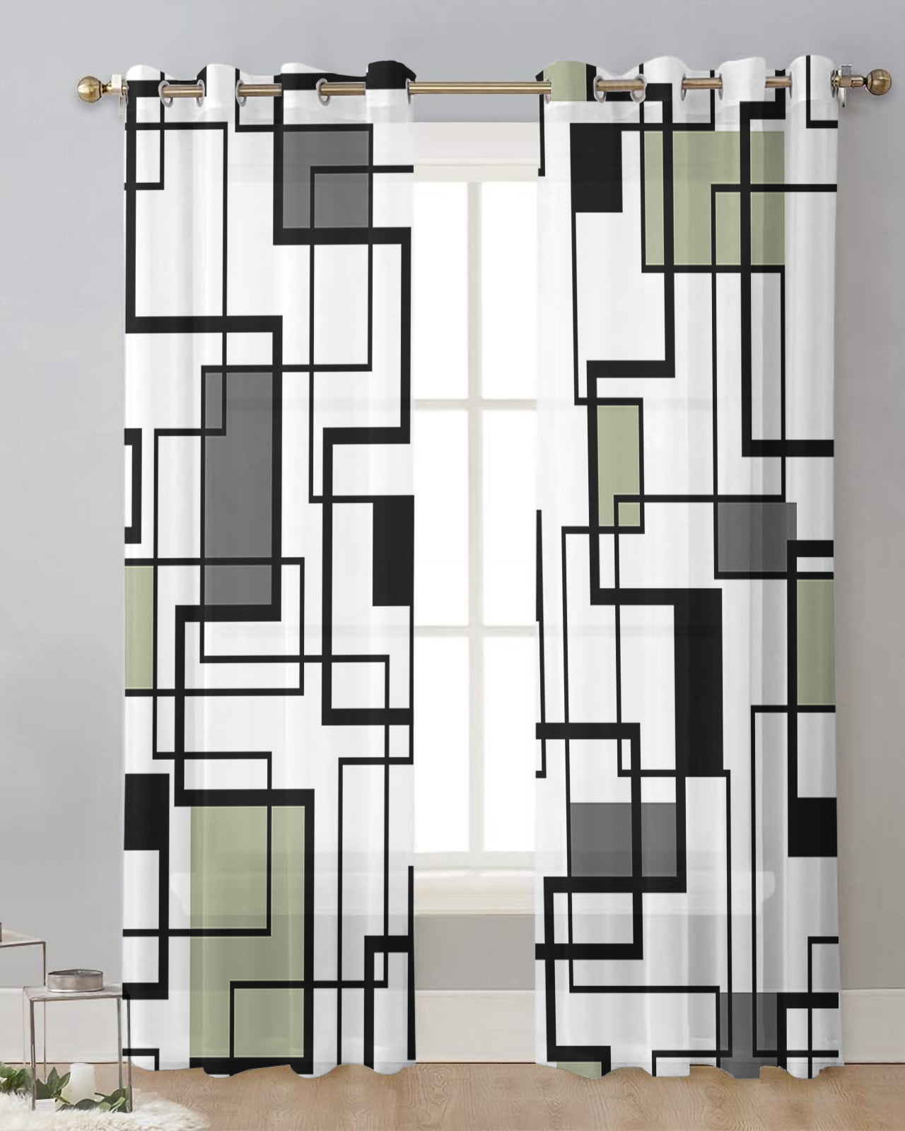 Abstract Lines Gradient Orange Tulle Drapes for Living Room Bedroom ...