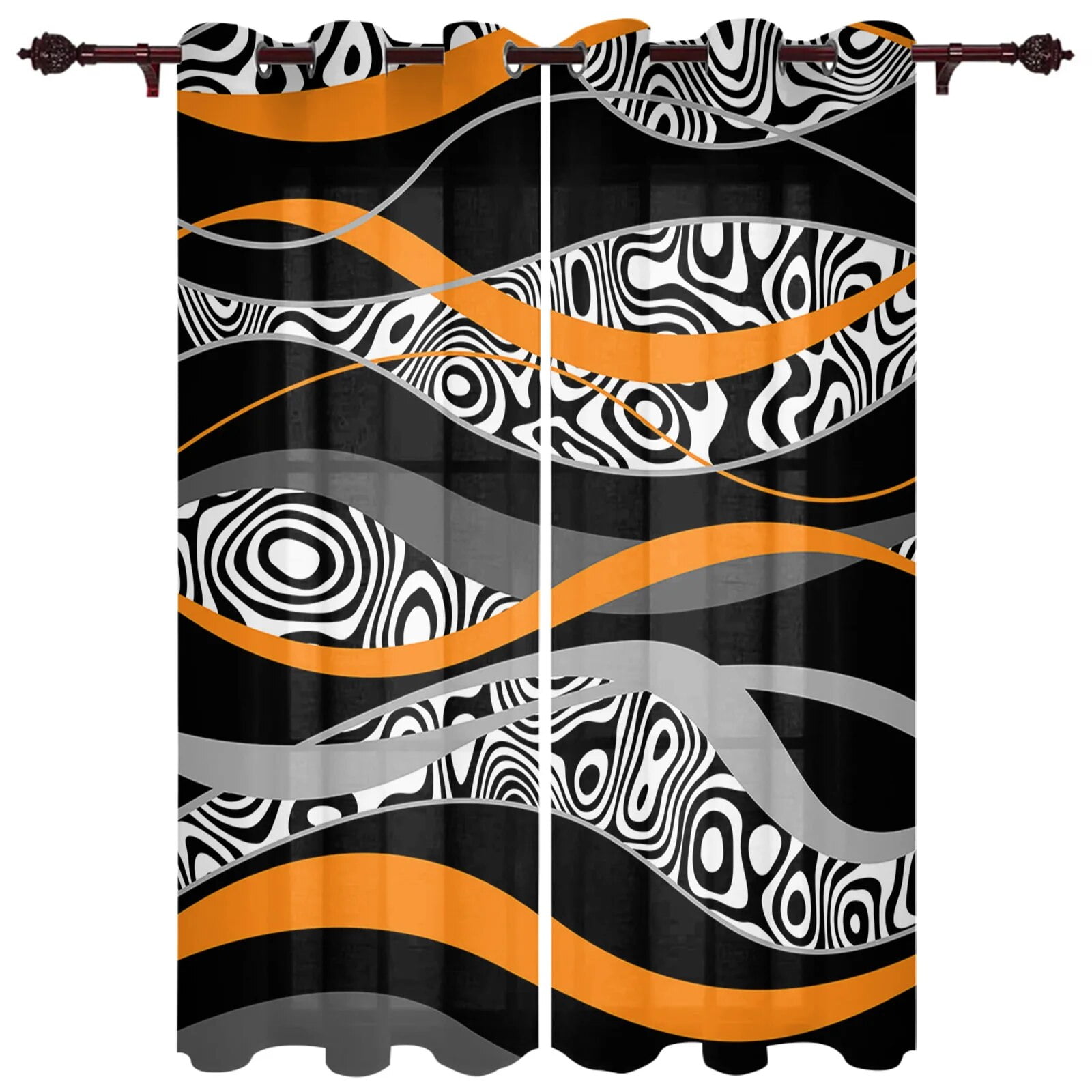 Abstract Lines Gradient Texture Orange Curtains for Living Room Bedroom ...