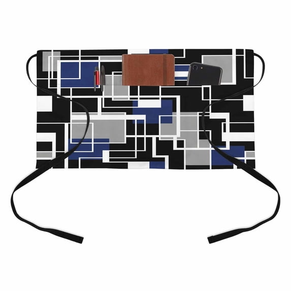 Abstract Lines Half Waist Apron Black Gray Navy Rectangle Geometric ...