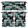 Abstract Lines Kitchen Curtains Set for Windows, Black Gray Blue ...