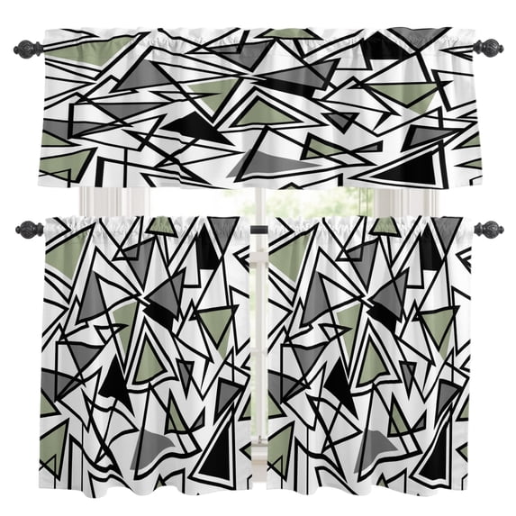 Abstract Lines Kitchen Curtains Set for Windows, Black Gray Green ...