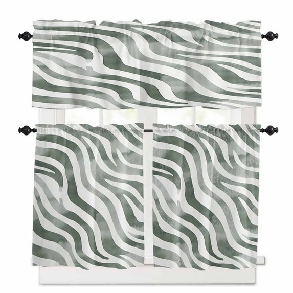 Abstract Lines Kitchen Curtains Valance and Tier Set White Green Water ...