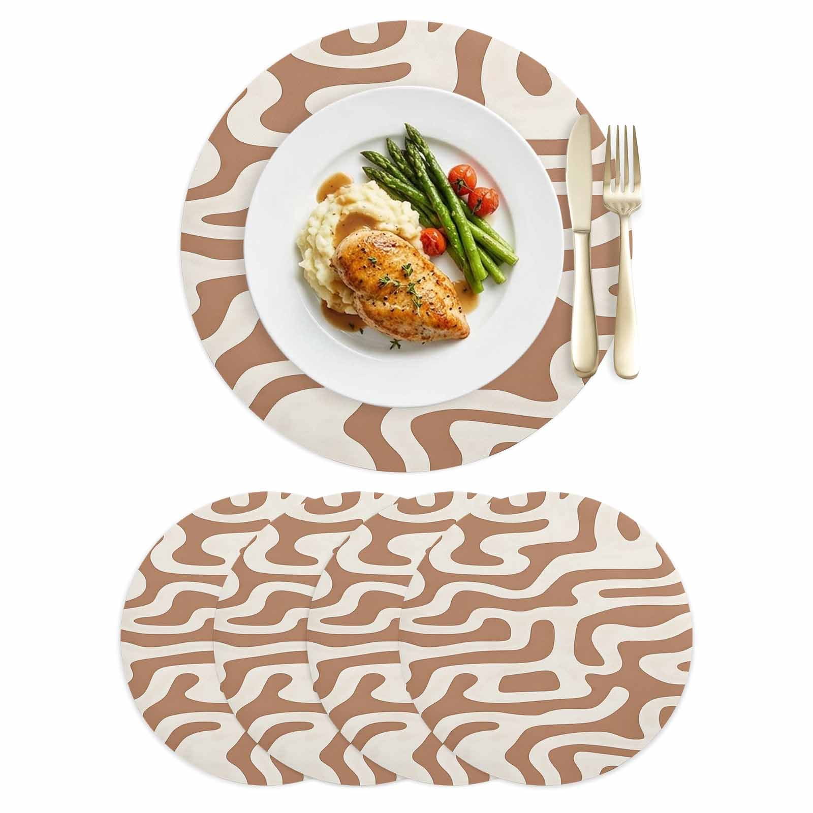 Abstract Lines Leather Placemats Set of 4, 12 Inch, Brown Water Ripple ...