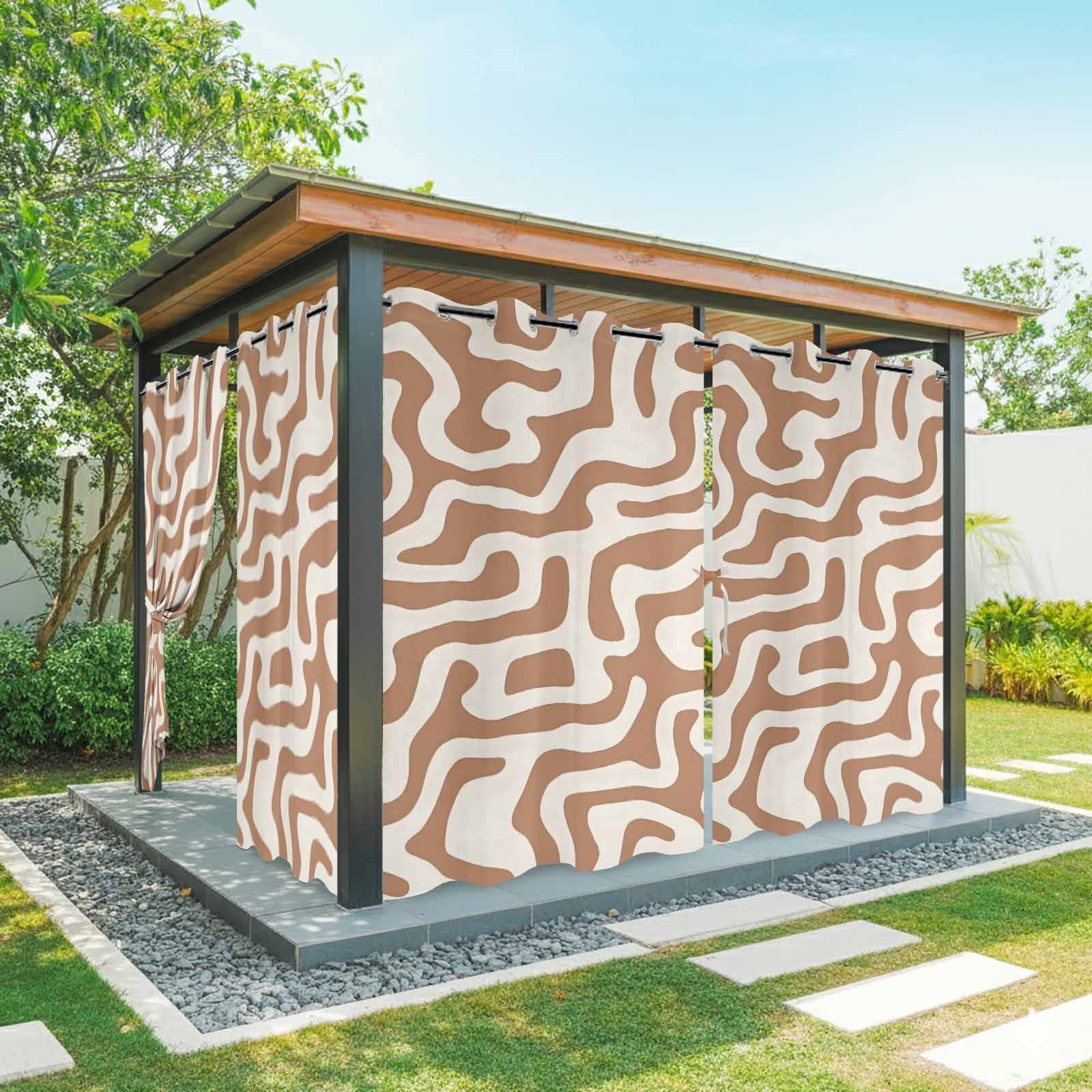Abstract Lines Outdoor Curtains for Patio Waterproof, Brown Water ...