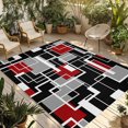 Abstract Lines Outdoor Rug, Black Gray Red Rectangle Geometric Modern ...