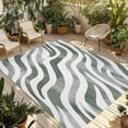 Abstract Lines Outdoor Rug, White Green Water Ripple Modern Art Non ...