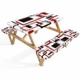 Abstract Lines Picnic Table Cover with Bench Covers Black Red Geometric ...