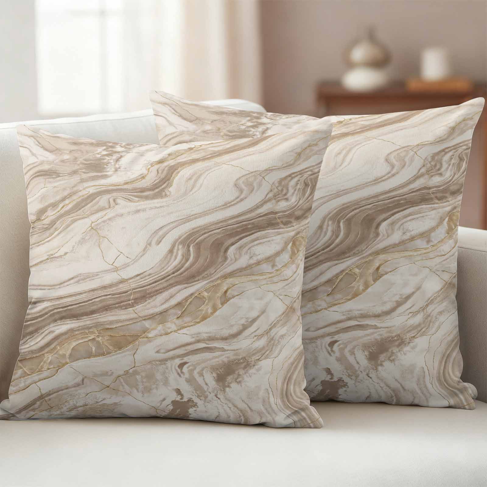 Abstract Lines Pillow Covers 2 Pack Granite Brown Marble Texture Wood ...