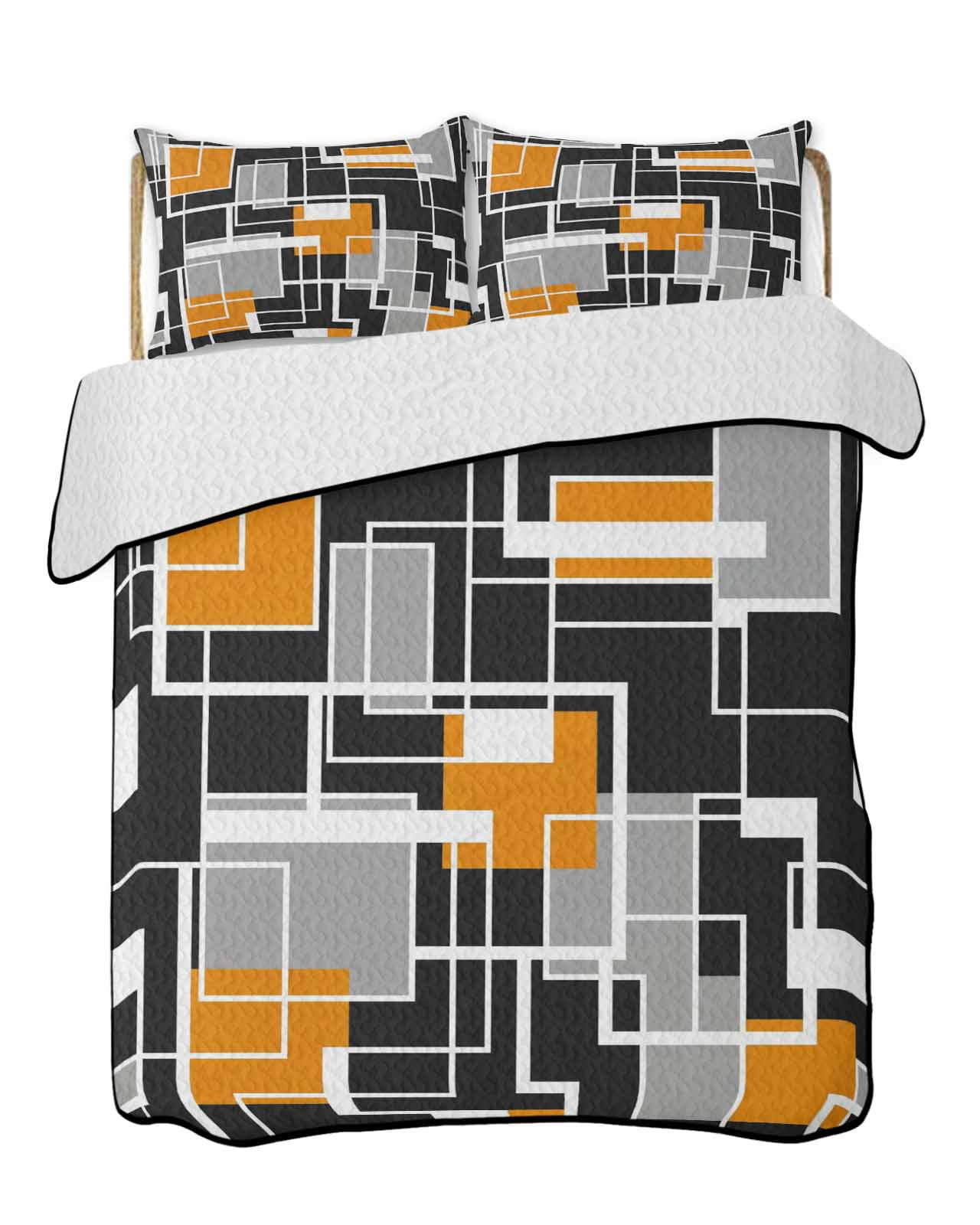 Abstract Lines Quilts Bedding Set California King Black Gray Orange ...