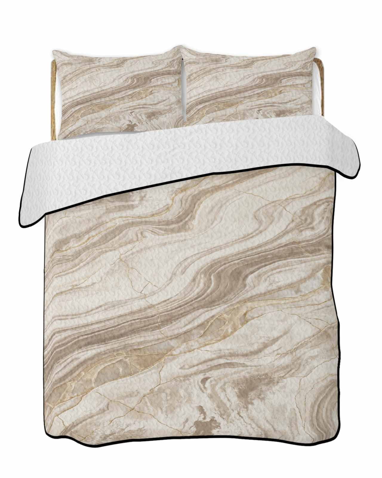 Abstract Lines Quilts Bedding Set King Size Granite Brown Marble ...