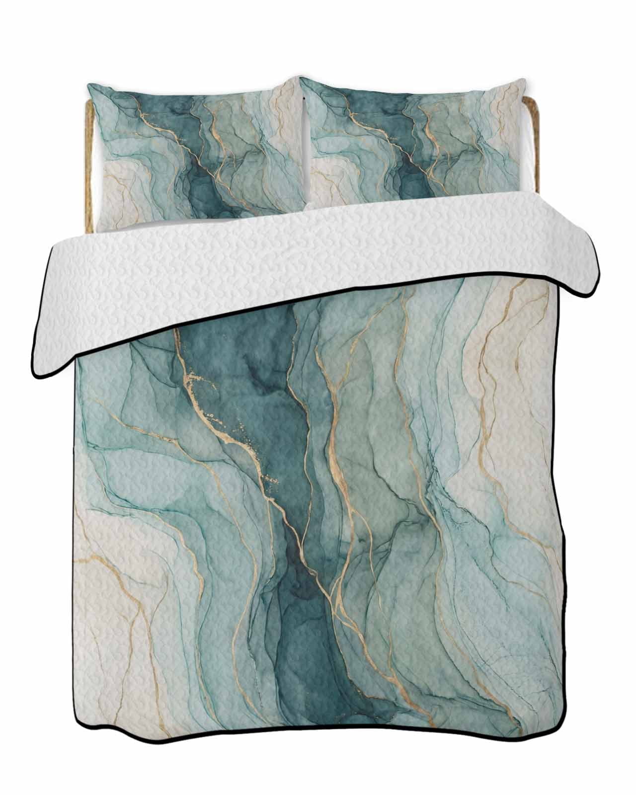 Abstract Lines Quilts Bedding Set King Size Green Gradient Charcoal ...