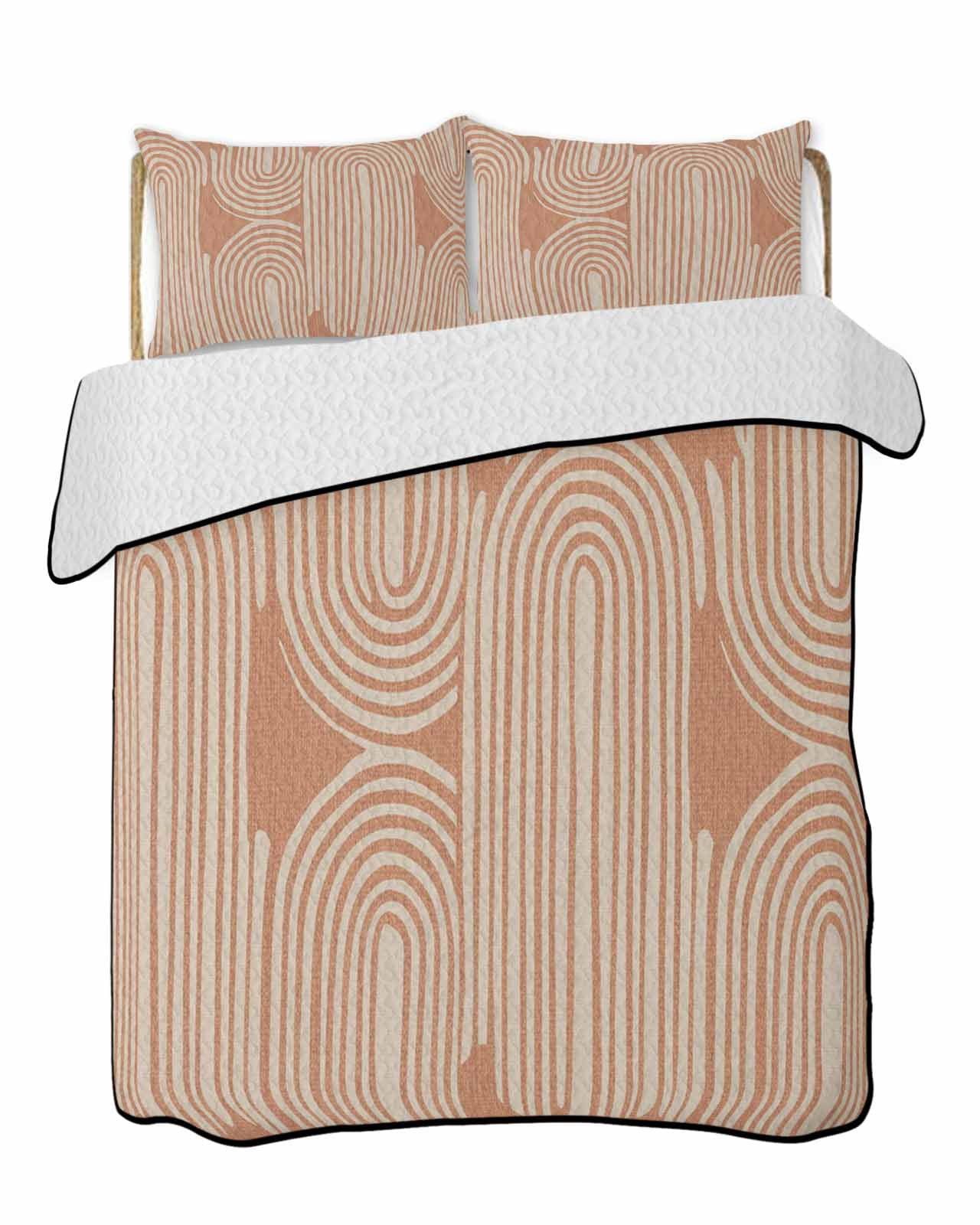 Abstract Lines Quilts Bedding Set King Size Mid Century Orange Vintage ...