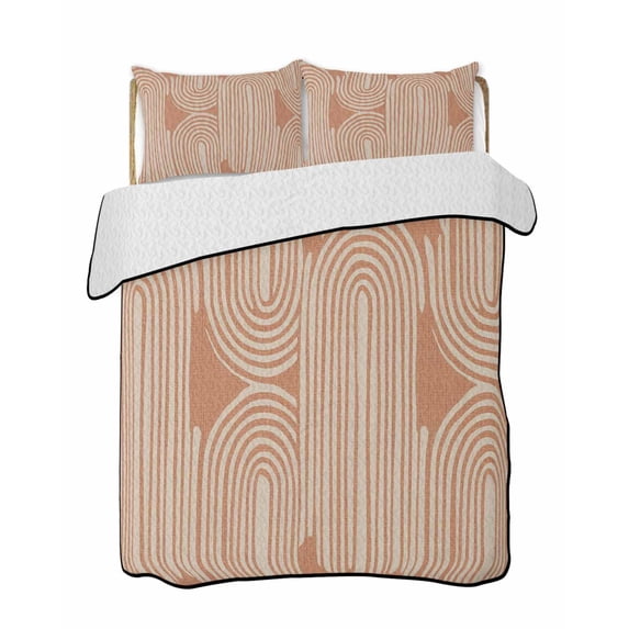 Abstract Lines Quilts Bedding Set King Size Mid Century Orange Vintage ...