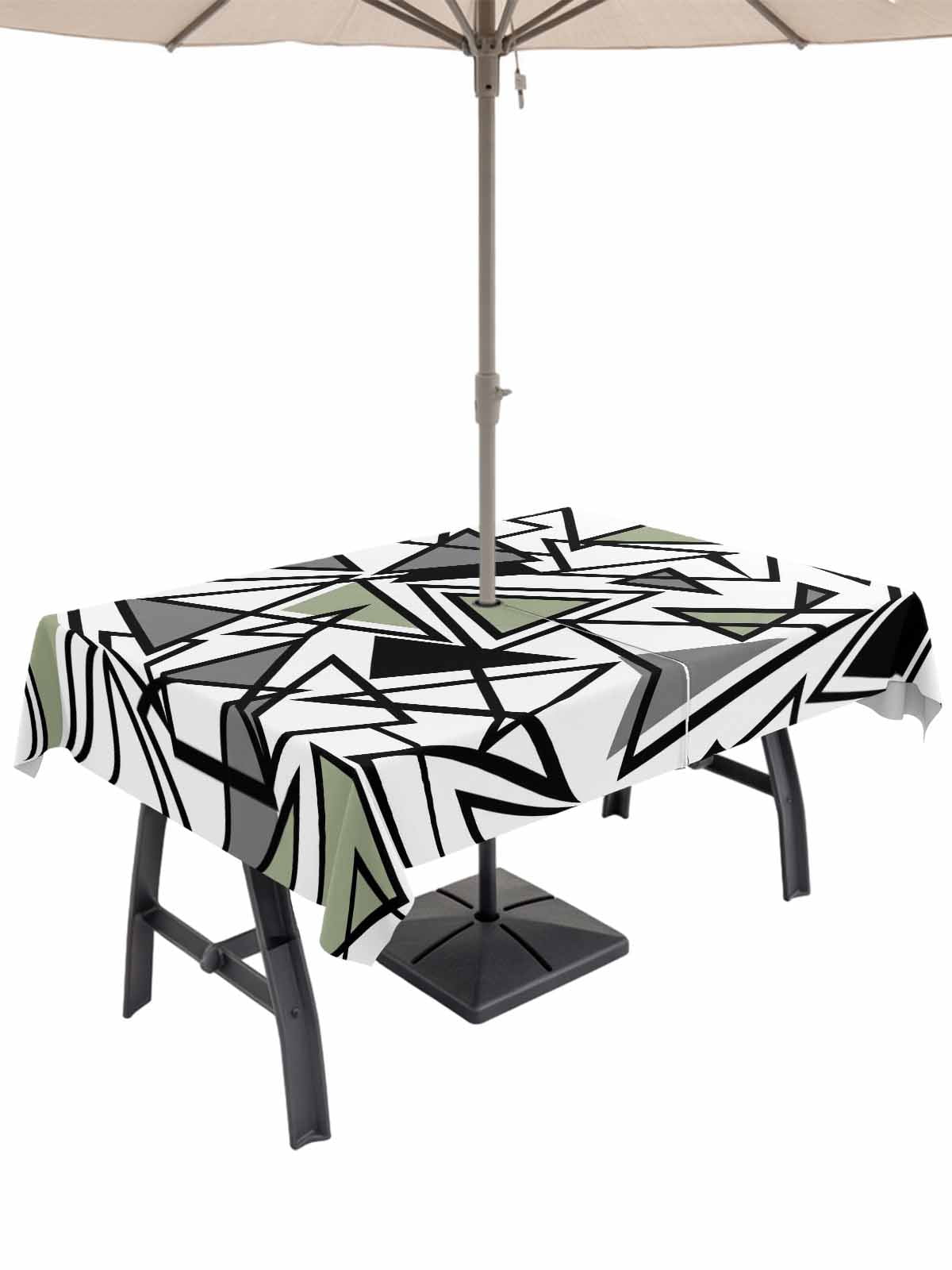 Abstract Lines Rectangle Outdoor Tablecloth with Umbrella Hole Black ...