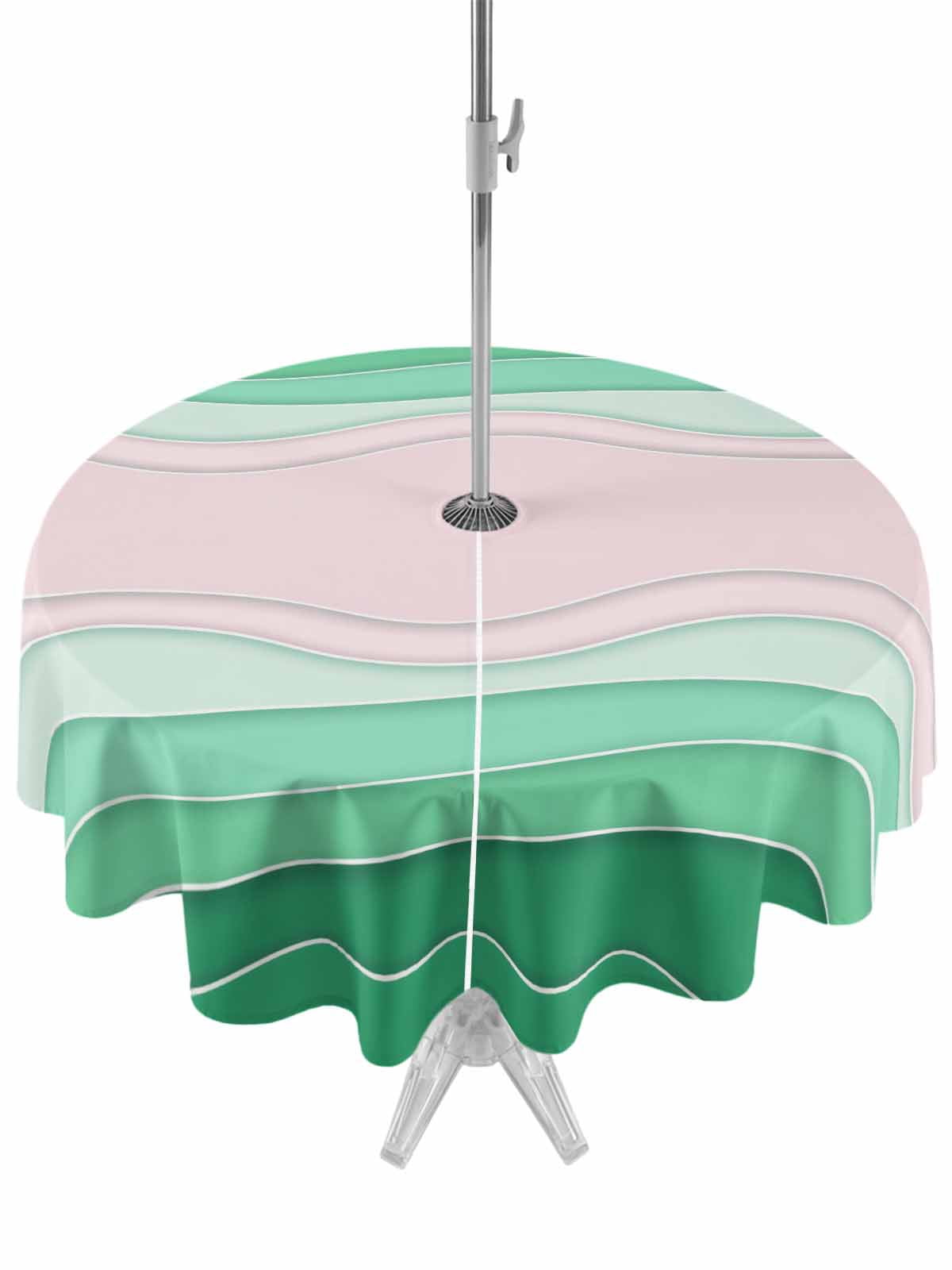 Abstract Lines Round Outdoor Tablecloth with Umbrella Hole Green Pink ...