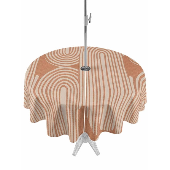 Abstract Lines Round Outdoor Tablecloth with Umbrella Hole Mid Century ...