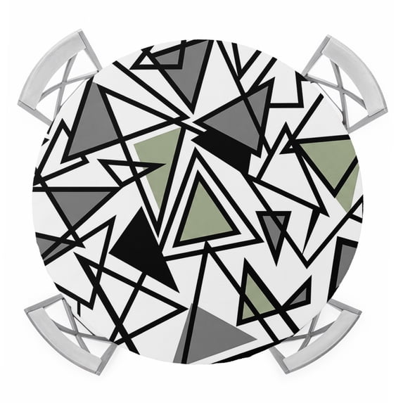 Abstract Lines Round Table Cover, Black Gray Green Triangle Geometric ...