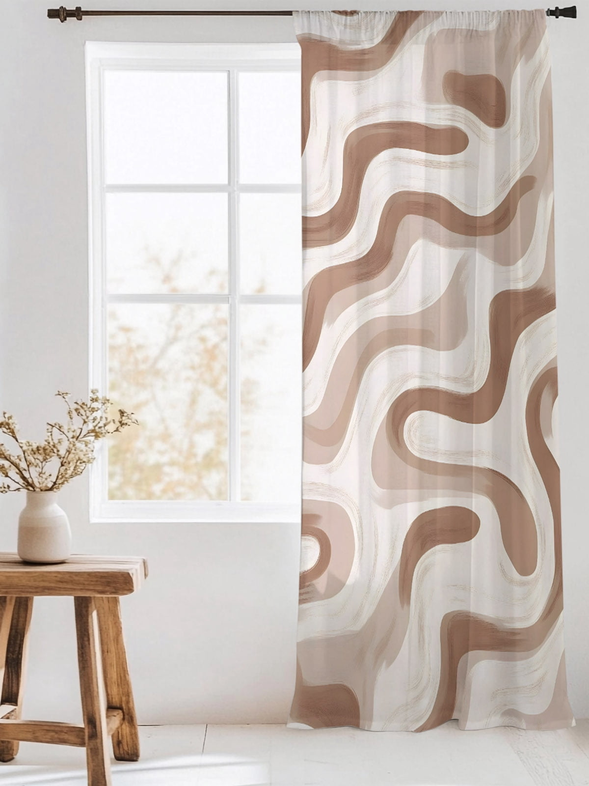 Abstract Lines Sheer Curtains 108 Inch Long 1 Panel Brown Water Ripple ...