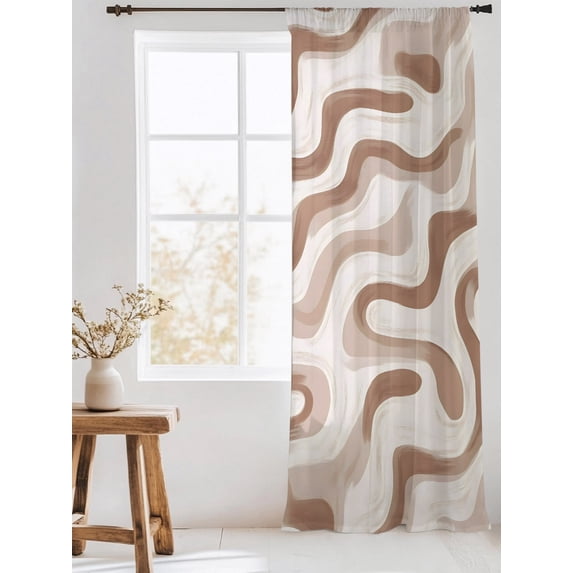Abstract Lines Sheer Curtains 108 Inch Long 1 Panel Brown Water Ripple ...