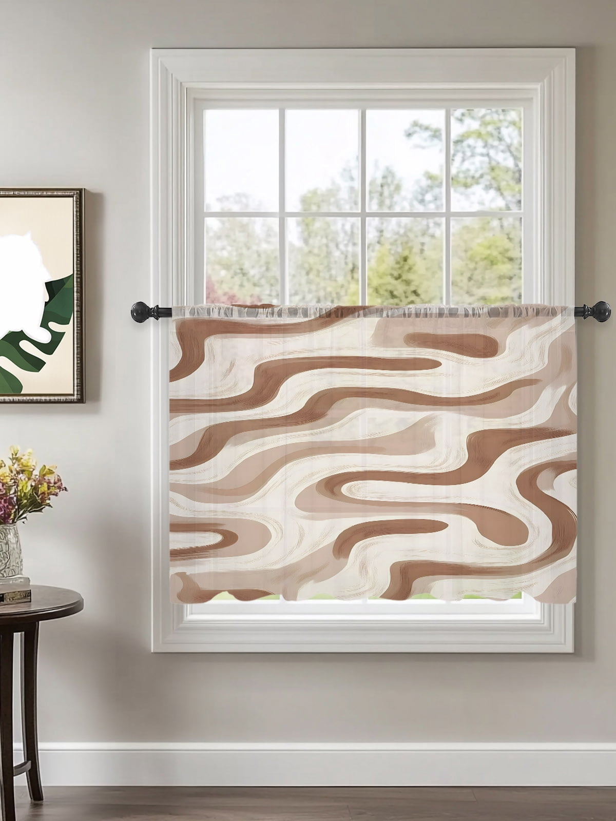 Abstract Lines Sheer Curtains 45 Inch Long 1 Panel Brown Water Ripple ...