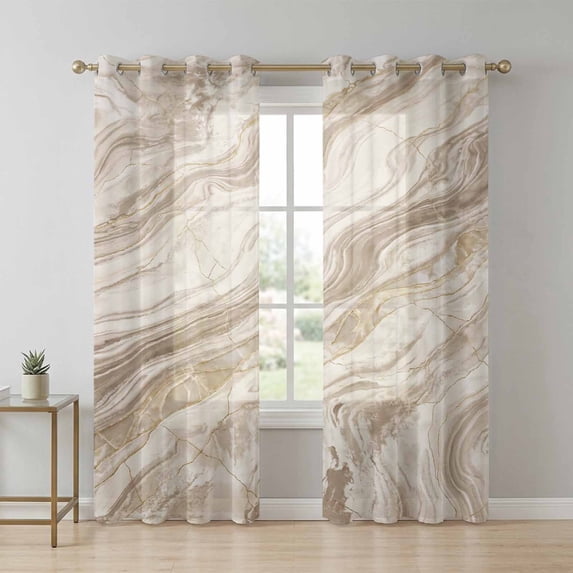 Abstract Lines Sheer Curtains 84 Inch Long 2 Panels, Granite Brown ...