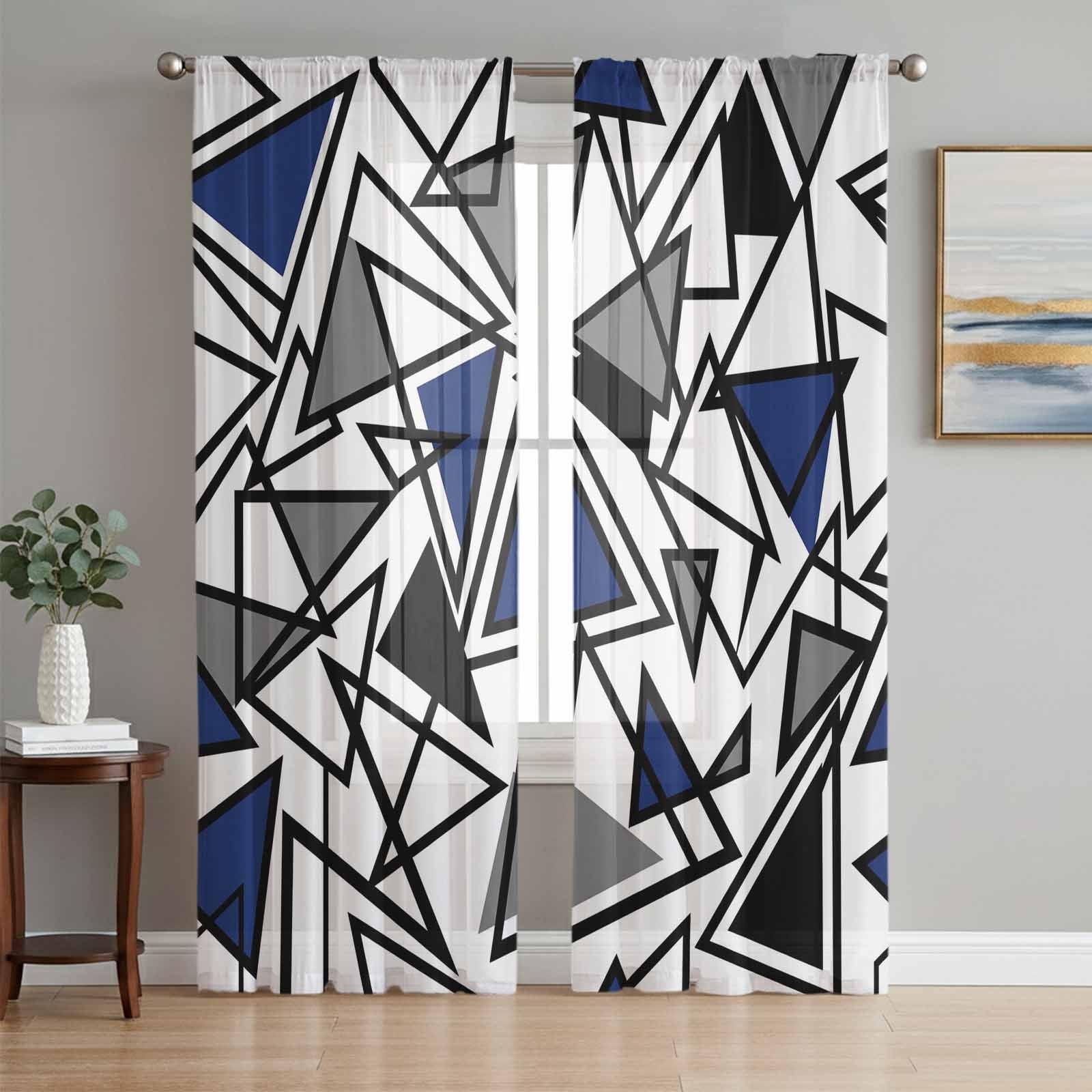 Abstract Lines Sheer Curtains for Living Room Bedroom, Black Gray Blue ...