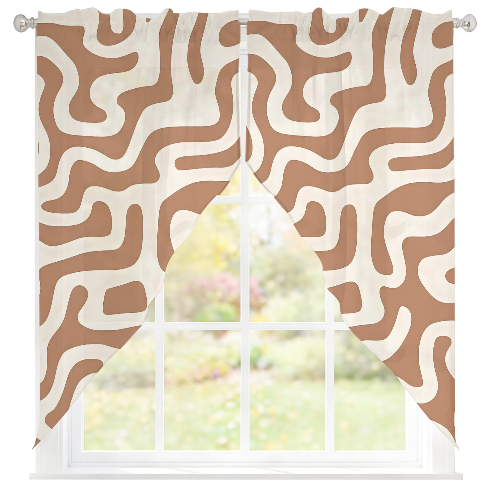 Abstract Lines Sheer Curtains Swag Valances for Windows Brown Water ...