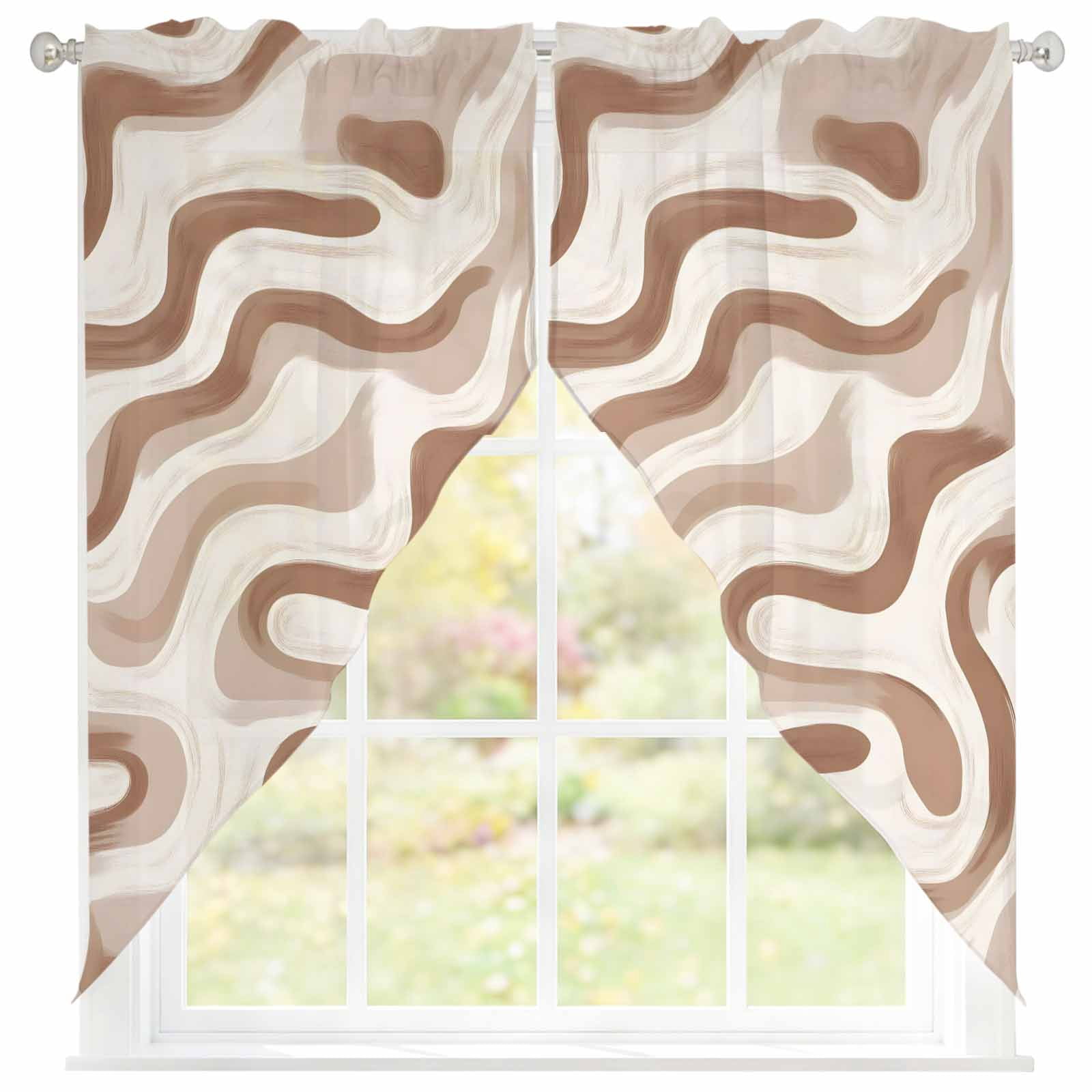 Abstract Lines Sheer Curtains Swag Valances for Windows Brown Water ...