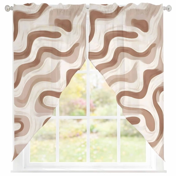 Abstract Lines Sheer Curtains Swag Valances for Windows Brown Water ...