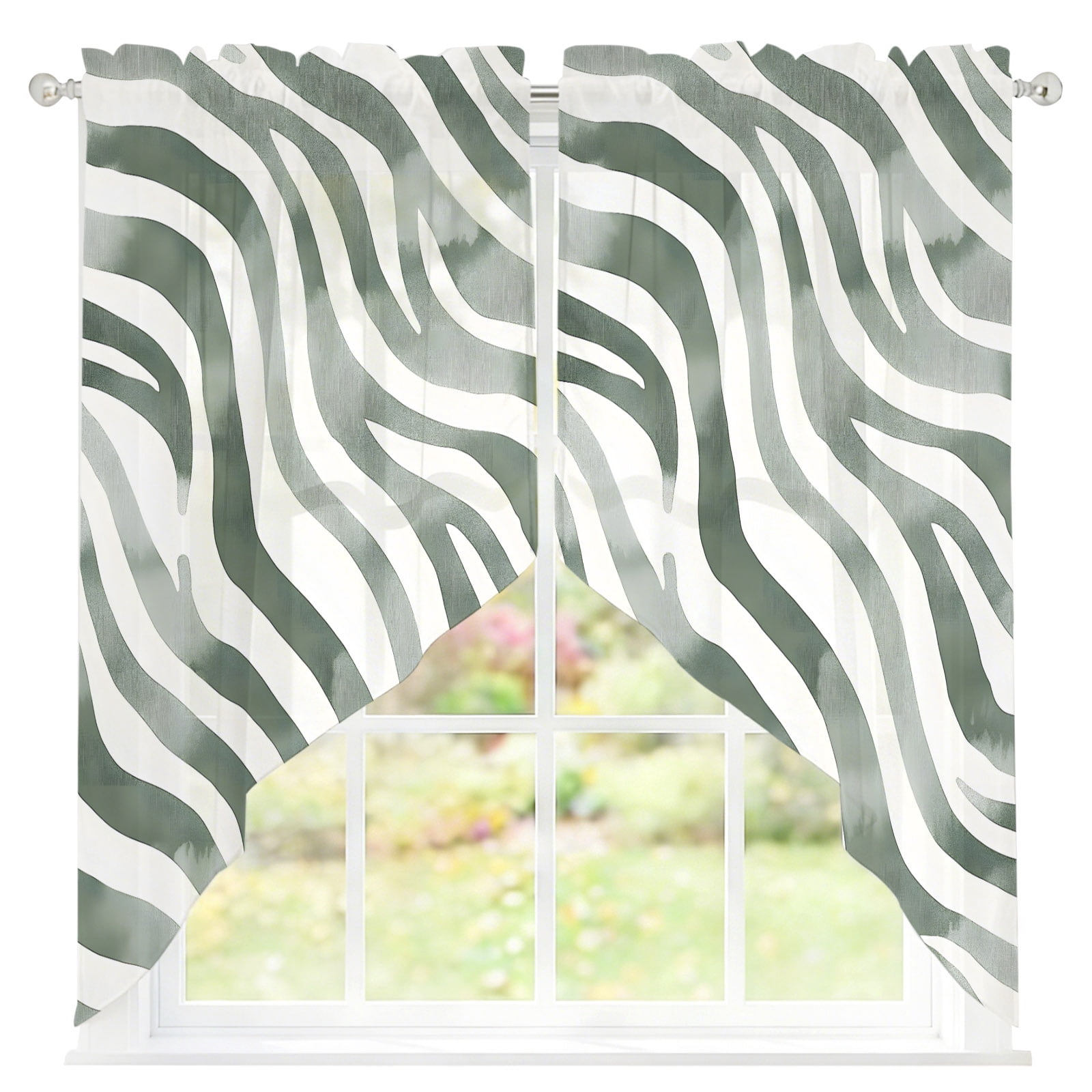 Abstract Lines Sheer Curtains Swag Valances for Windows White Green ...