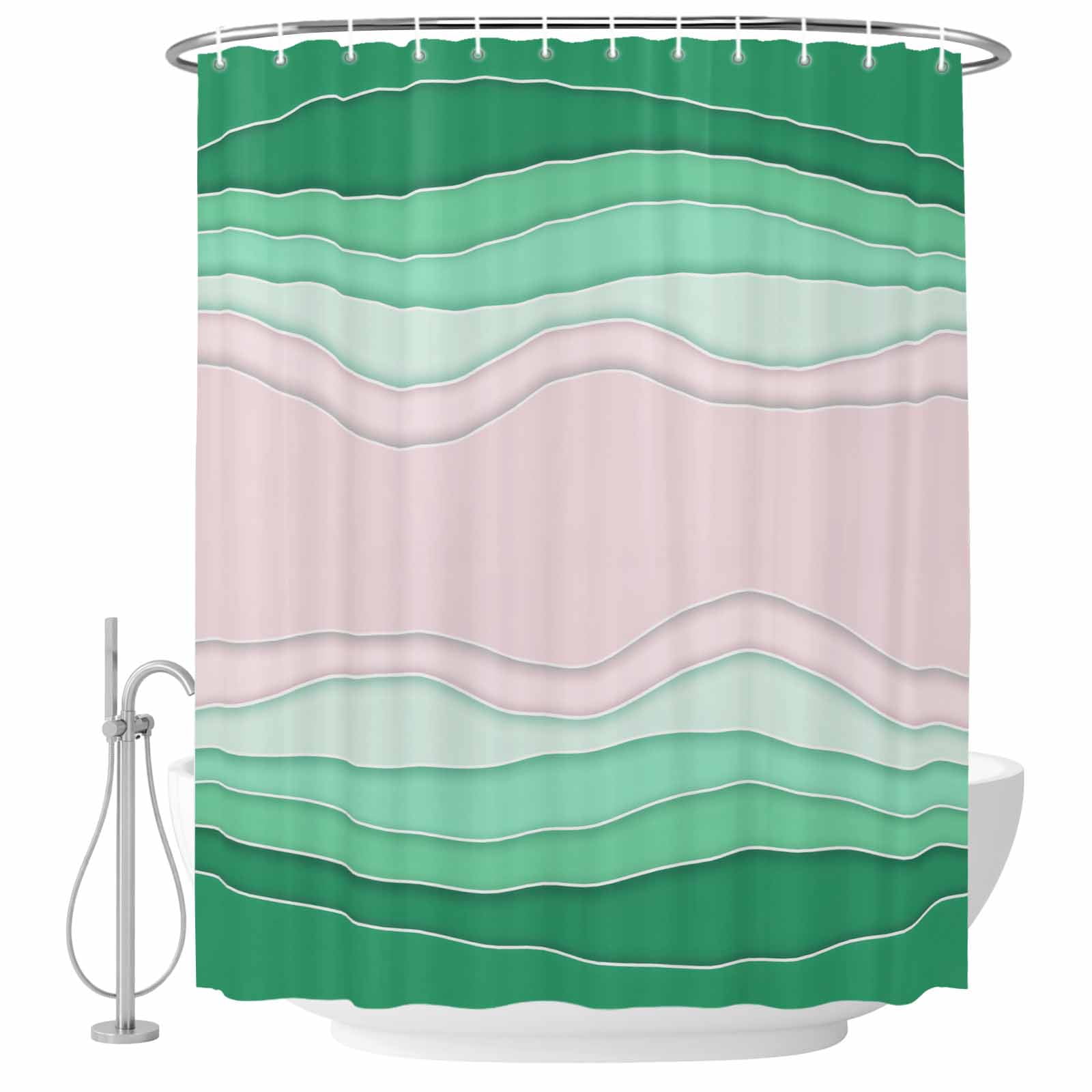 Abstract Lines Shower Curtain, 48" x 72", Green Pink Waves Modern Style ...