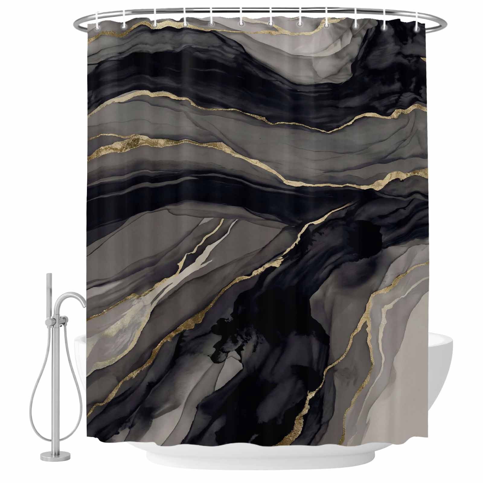 Abstract Lines Shower Curtain for Bathroom, Deep Black Charcoal Gray ...