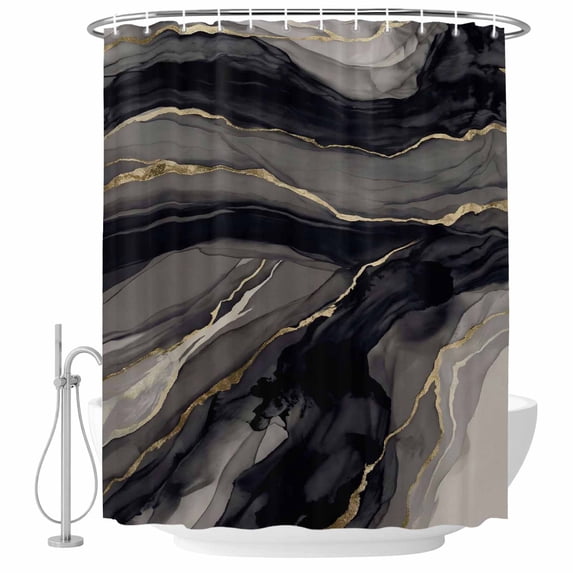 Abstract Lines Shower Curtain for Bathroom, Deep Black Charcoal Gray ...
