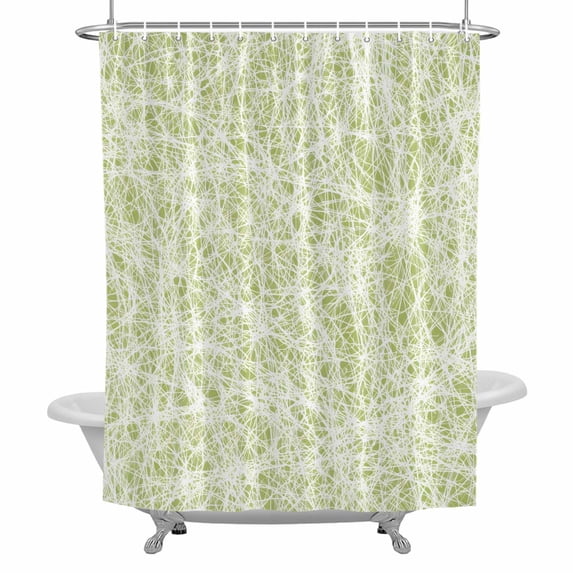 Abstract Lines Shower Curtain, Spring Minimalist Art Green Waterproof ...