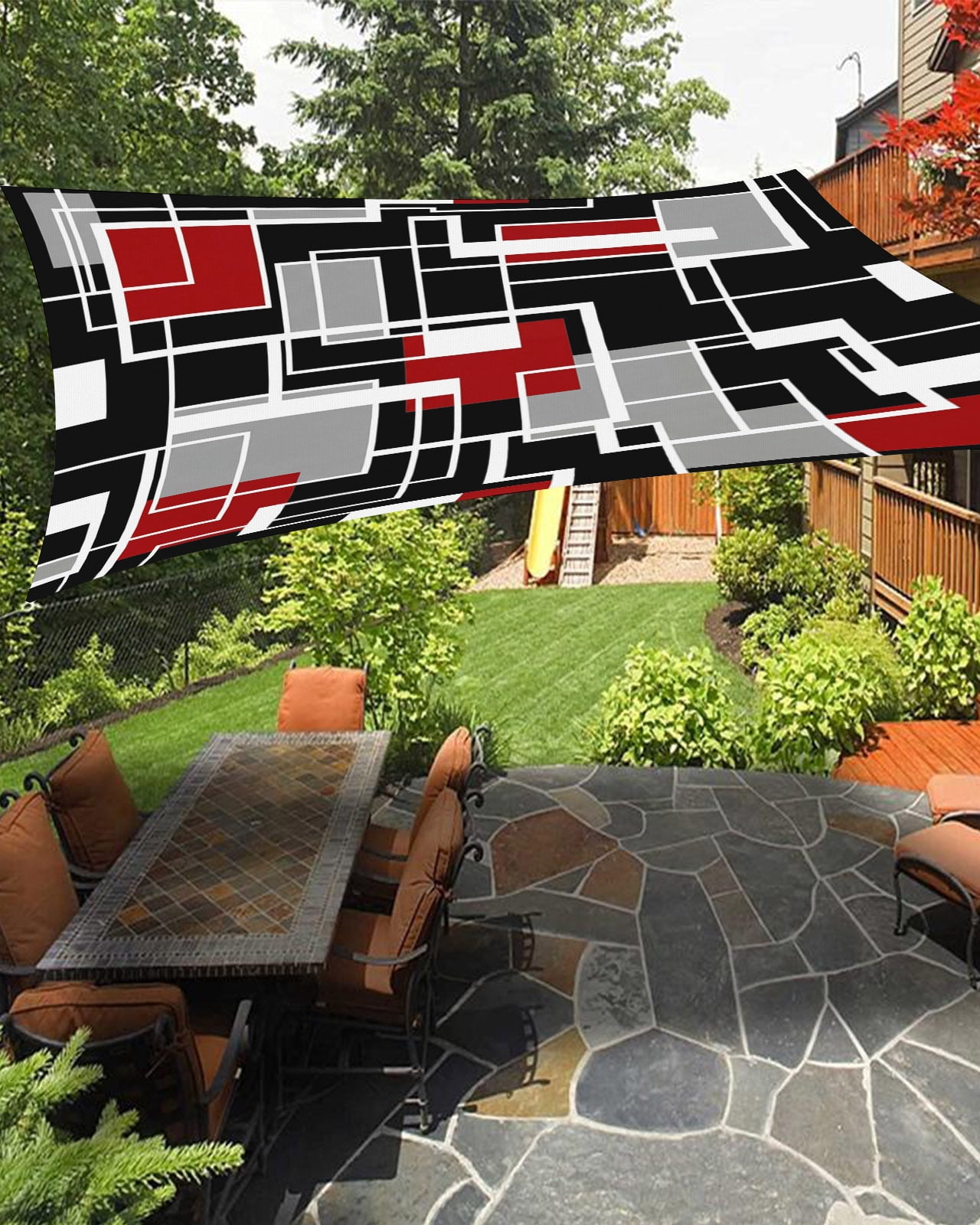 Abstract Lines Sun Shade Sail 12'X16' Black Gray Red Rectangle ...