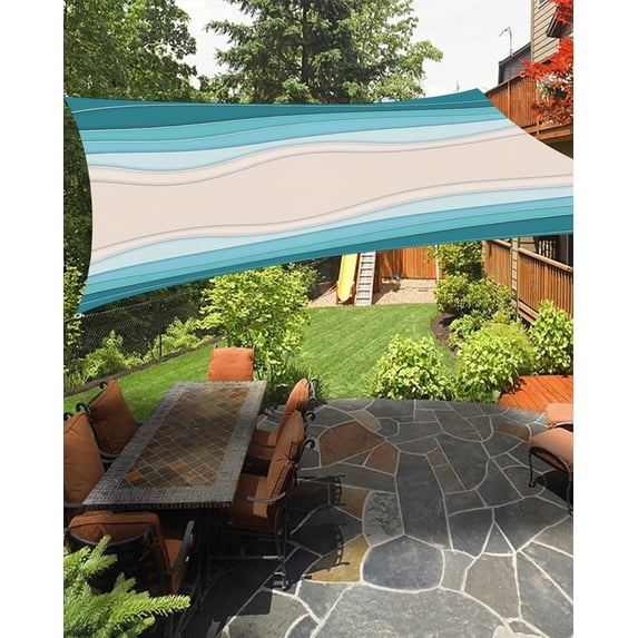 Abstract Lines Sun Shade Sail 12'X16' Blue Beige Waves Modern Style ...