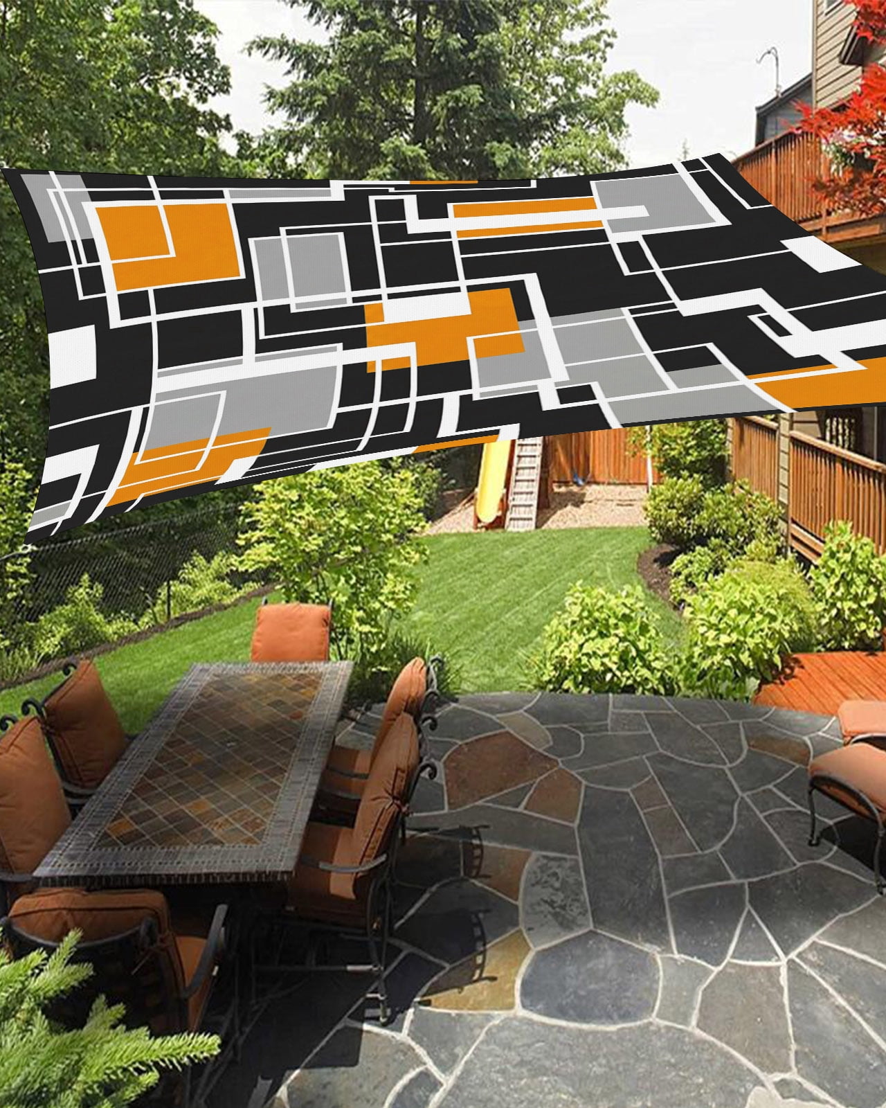 Abstract Lines Sun Shade Sail 14'X18' Black Gray Orange Rectangle ...