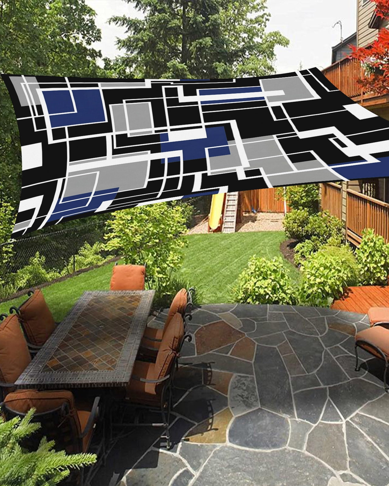 Abstract Lines Sun Shade Sail 6.5'X10' Black Gray Navy Rectangle ...
