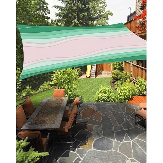 Abstract Lines Sun Shade Sail 8'X10' Green Pink Waves Modern Style ...