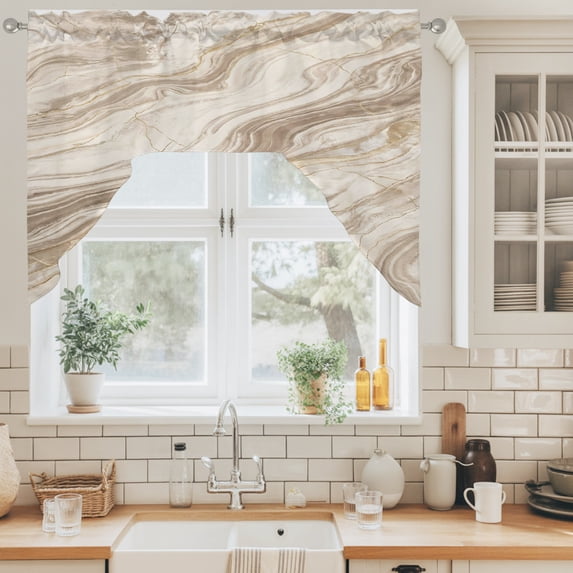 Abstract Lines Swag Curtain Valance for Windows, Granite Brown Marble ...
