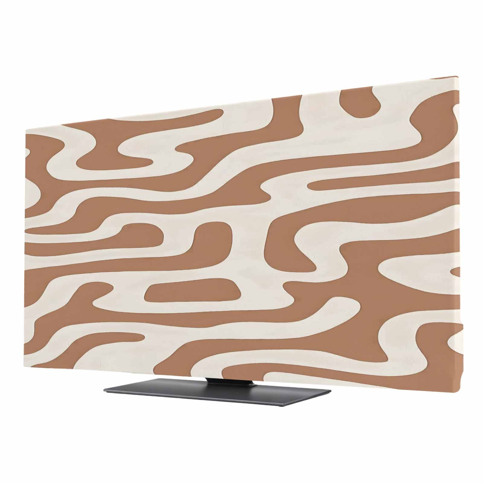 Abstract Lines TV Dust Cover 75 Inch, Brown Water Ripple Modern Art ...