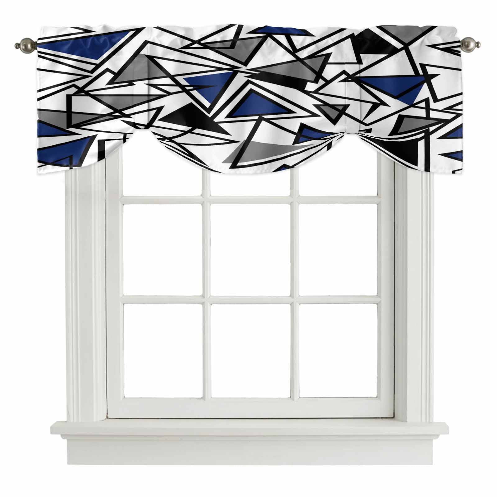 Abstract Lines Tie Up Valance Curtains Black Gray Blue Triangle ...