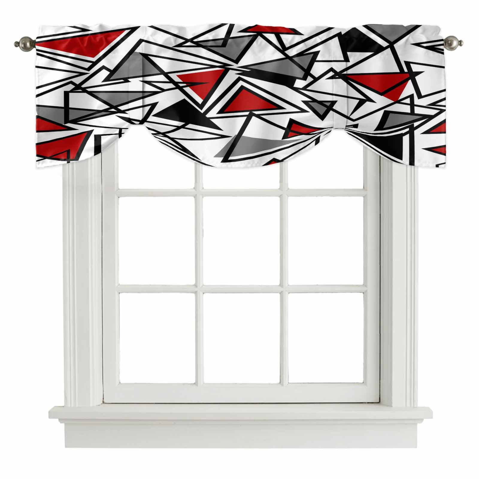 Abstract Lines Tie Up Valance Curtains Black Gray Red Triangle ...