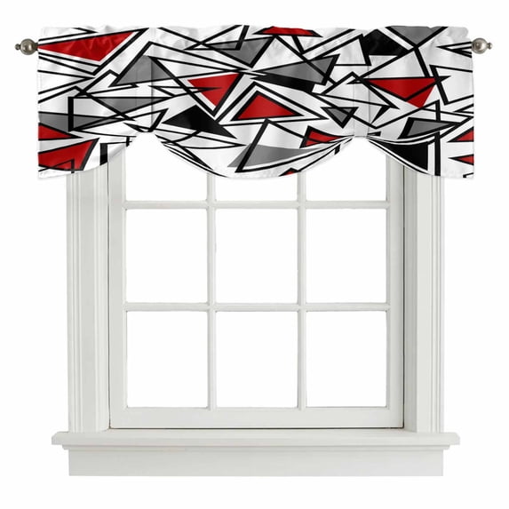 Abstract Lines Tie Up Valance Curtains Black Gray Red Triangle ...