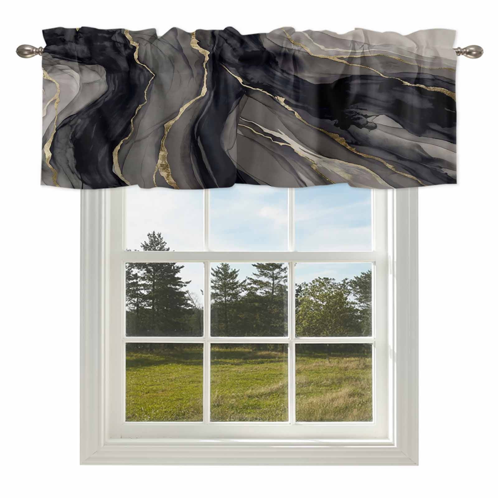 Abstract Lines Valances for Windows, 42x18in, Deep Black Charcoal Gray ...