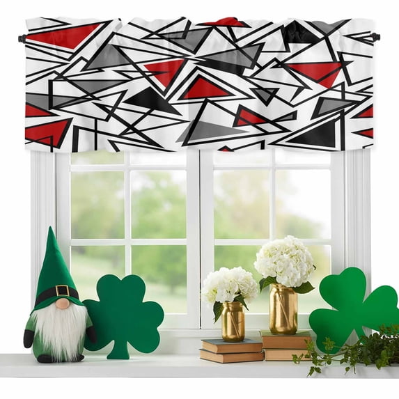 Abstract Lines Valances for Windows, Black Gray Red Triangle Geometric ...