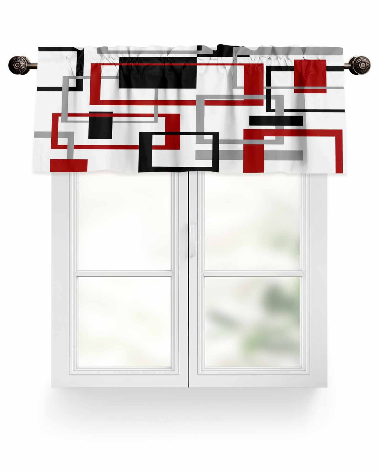 Abstract Lines Valances for Windows Black Red Geometric Square Frame ...