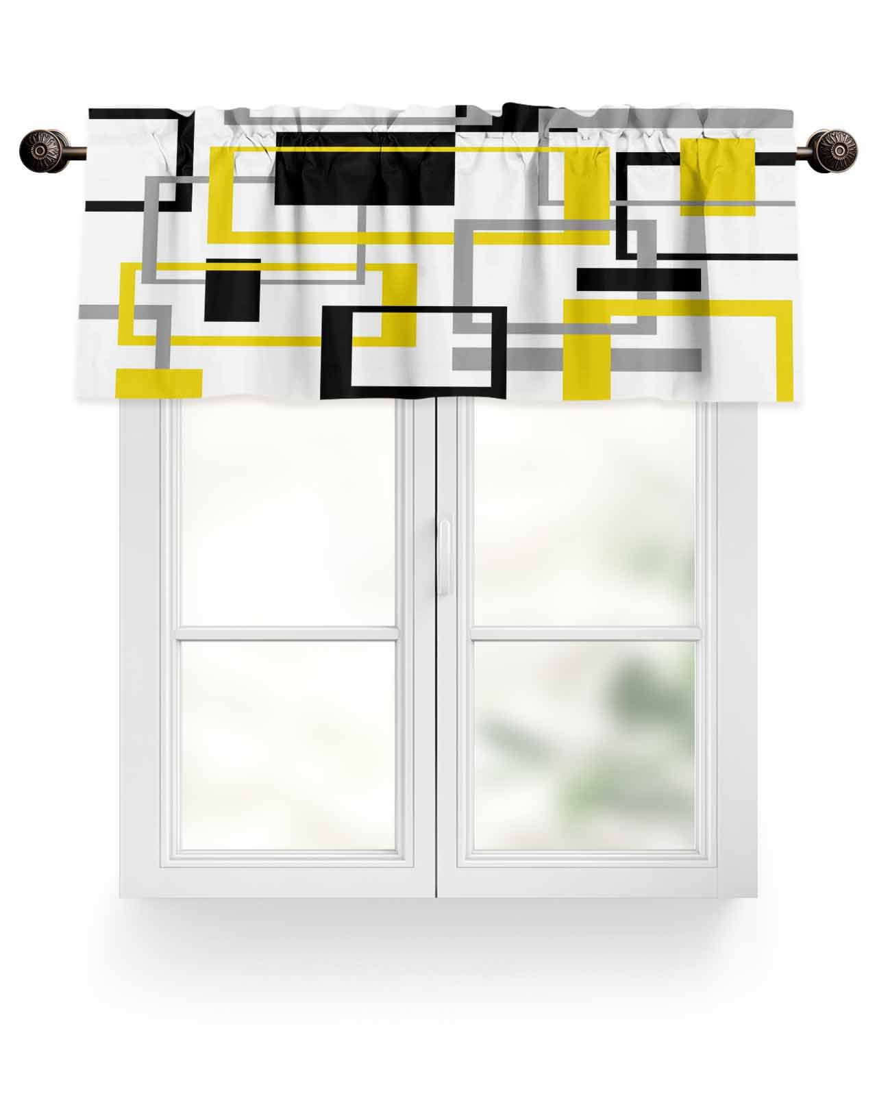 Abstract Lines Valances for Windows Black Yellow Geometric Square Frame ...