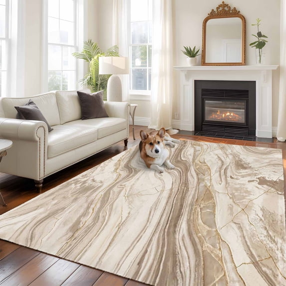 Abstract Lines Washable Area Rug 5x8 Granite Brown Marble Texture Wood ...